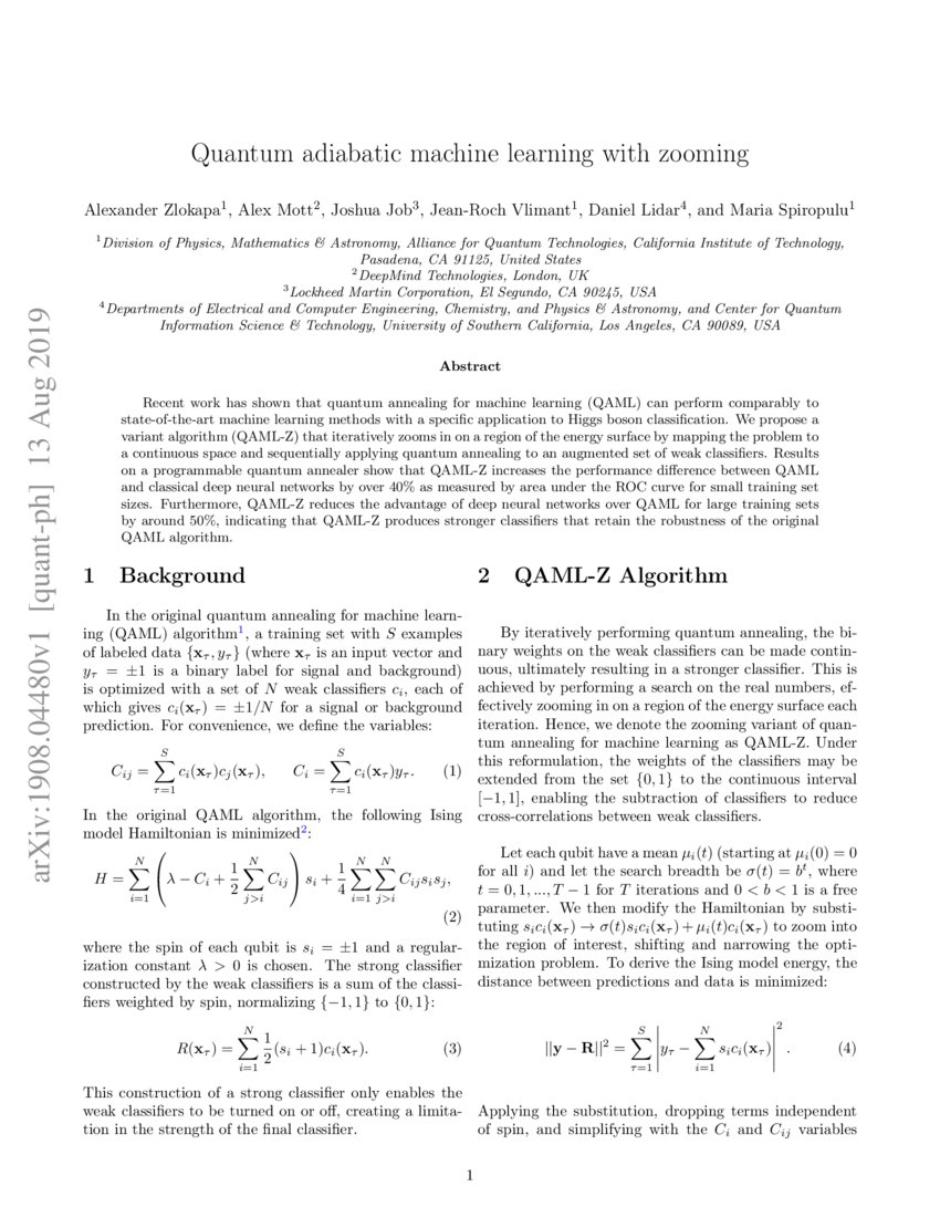 Quantum adiabatic machine learning with zooming | DeepAI