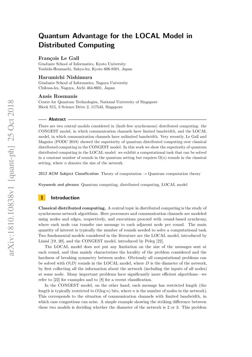 Quantum Advantage for the LOCAL Model in Distributed Computing | DeepAI Quantum Advantage for the LOCAL Model in Distributed Computing | DeepAI