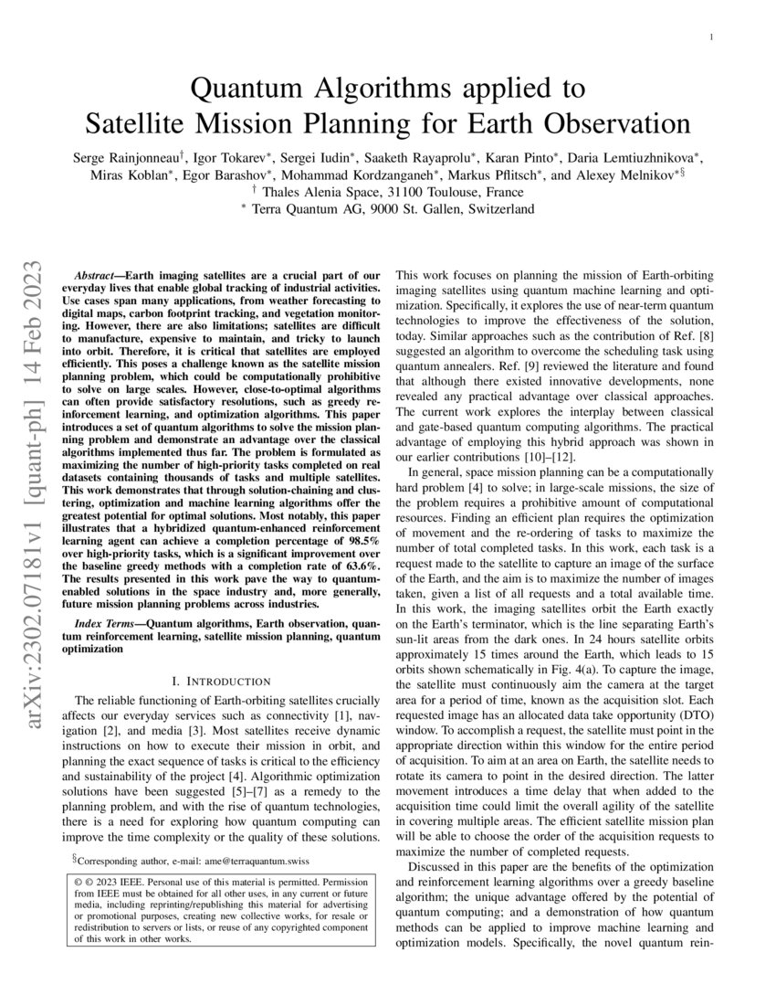 Quantum algorithms applied to satellite mission planning for Earth observation | DeepAI