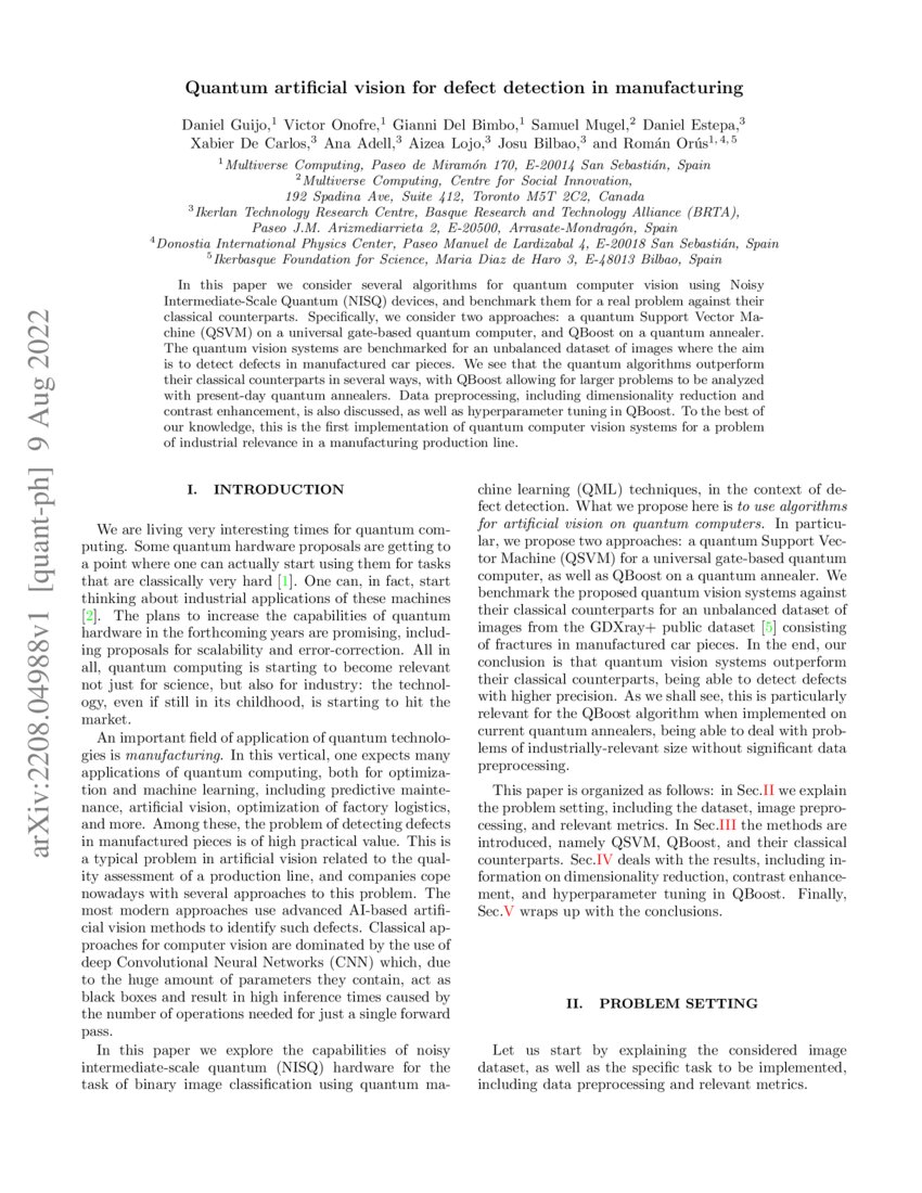 Quantum Artificial Vision For Defect Detection In Manufacturing Deepai