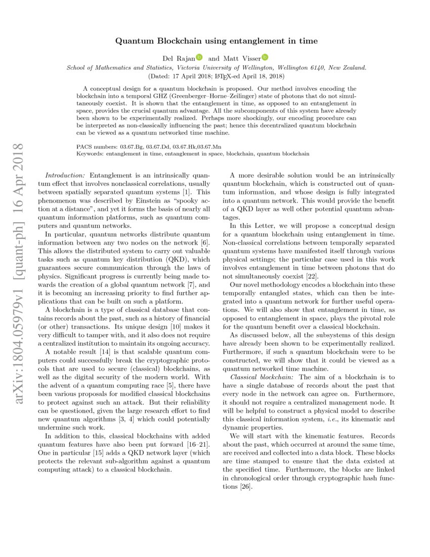 Quantum Blockchain using entanglement in time | DeepAI