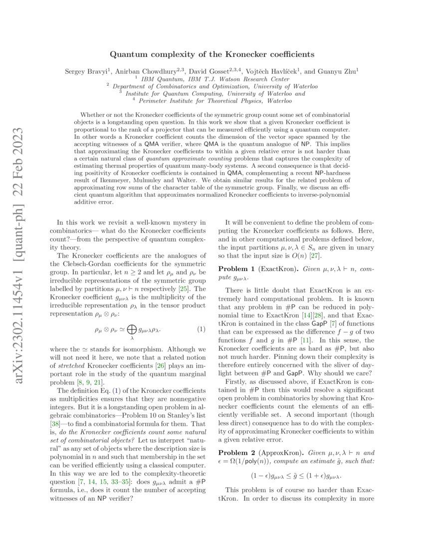 Quantum complexity of the Kronecker coefficients | DeepAI