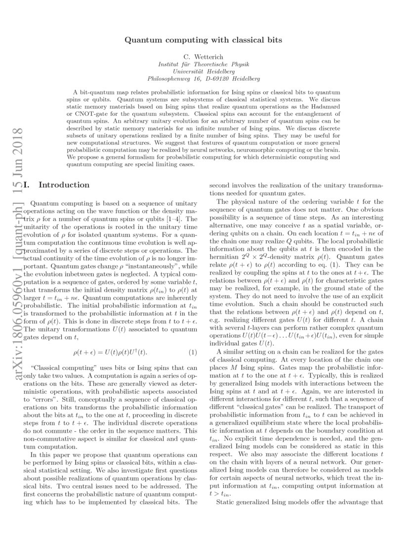 Quantum computing with classical bits | DeepAI