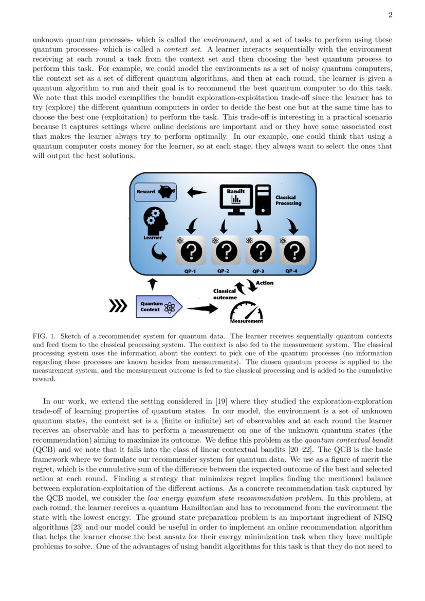 Quantum Contextual Bandits And Recommender Systems For Quantum Data
