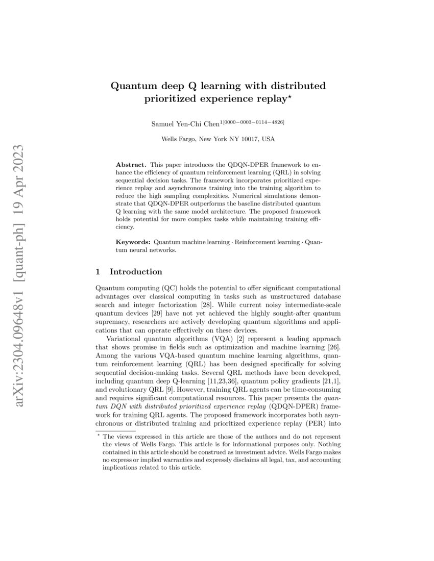 Quantum deep Q learning with distributed prioritized experience replay | DeepAI