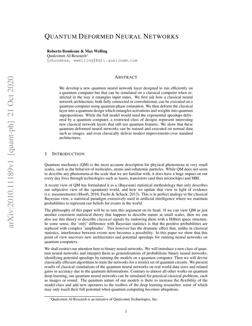 Quantum Deformed Neural Networks | DeepAI