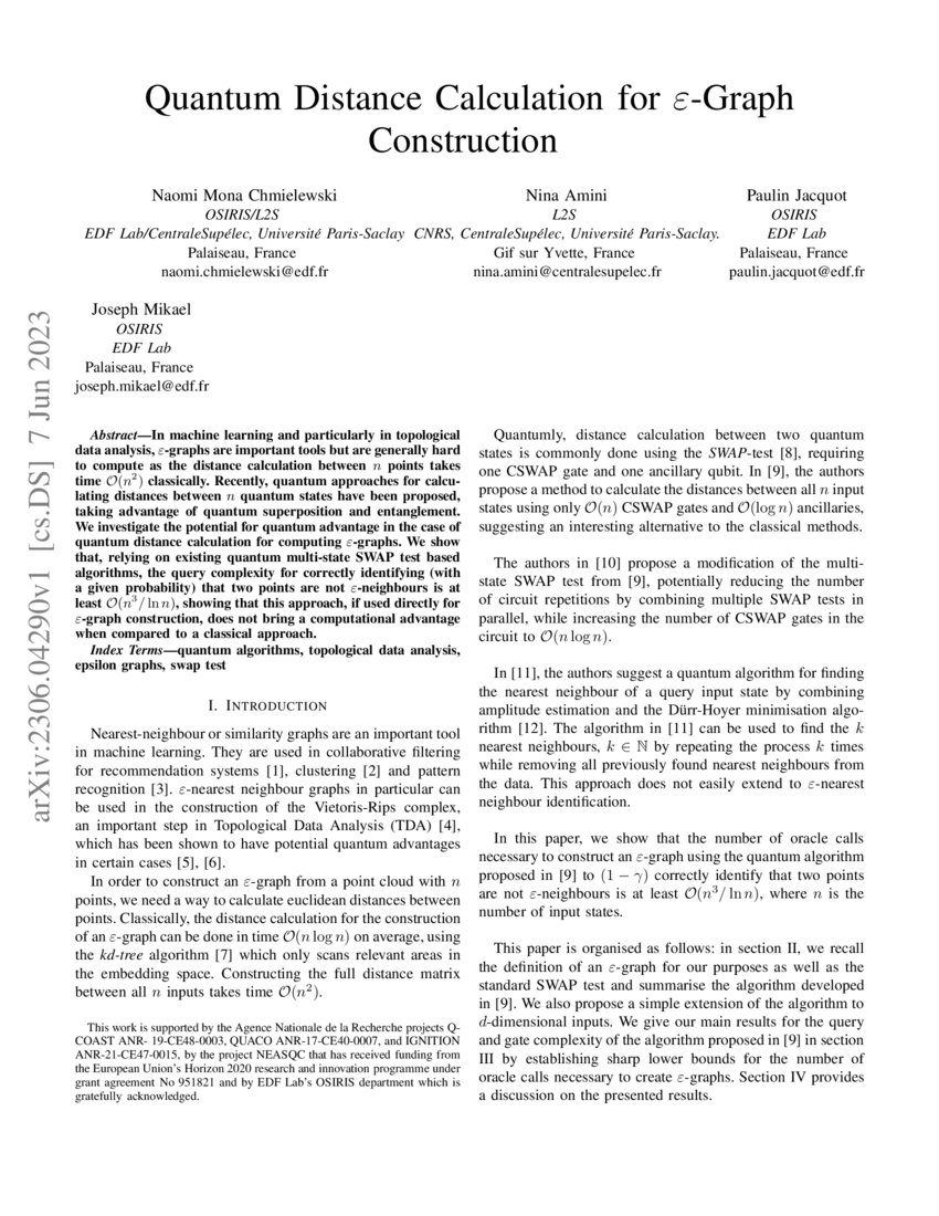 Quantum Distance Calculation for ε-Graph Construction | DeepAI