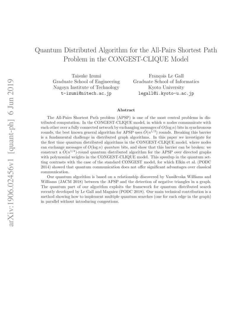 Quantum Distributed Algorithm For The All Pairs Shortest Path Problem In The Congest Clique