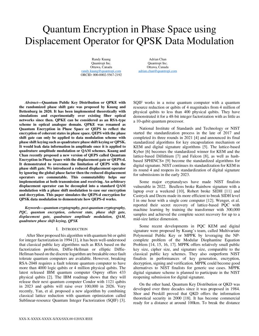 Quantum Encryption In Phase Space Using Displacement Operator For Qpsk