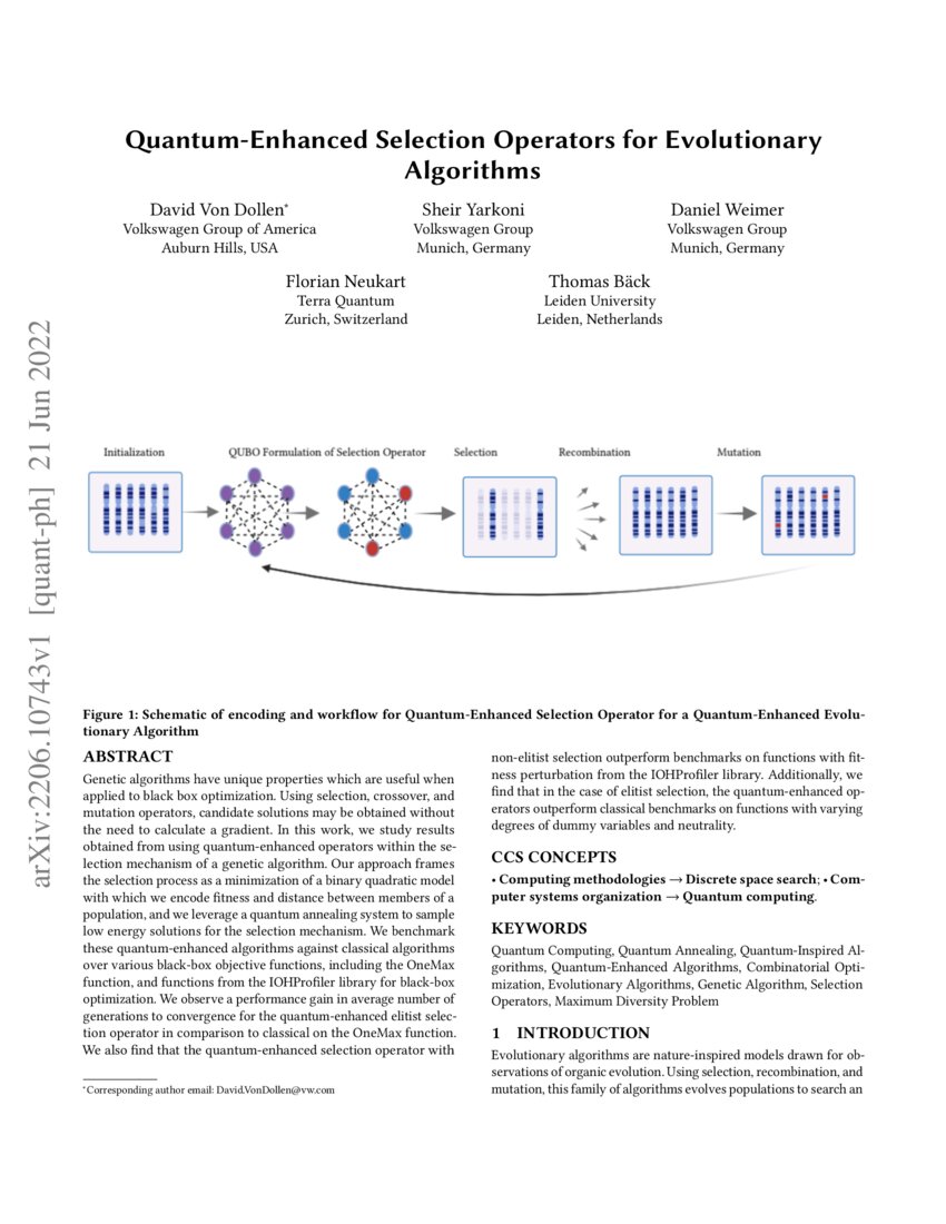 Quantum-Enhanced Selection Operators for Evolutionary Algorithms | DeepAI