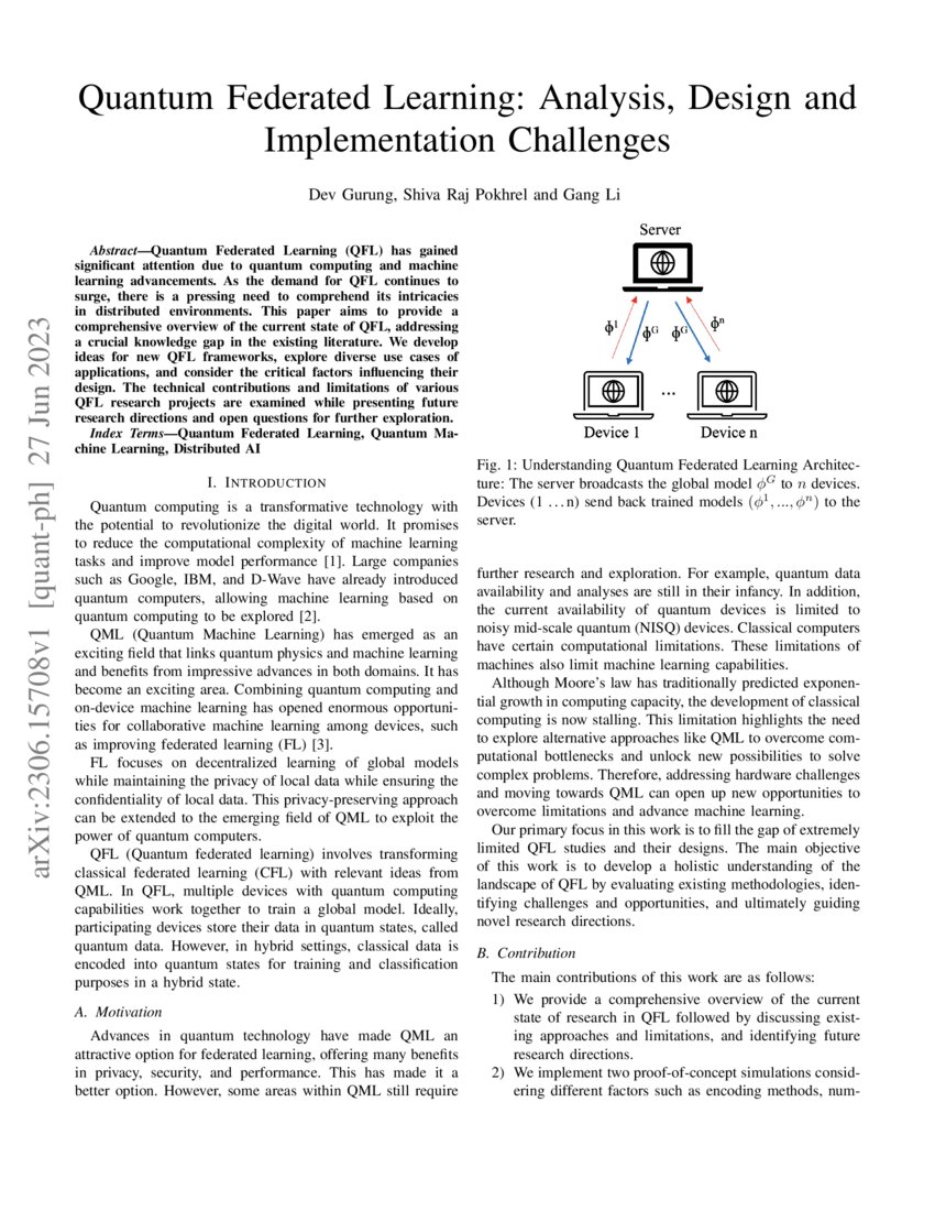 Quantum Federated Learning: Analysis, Design and Implementation Challenges | DeepAI