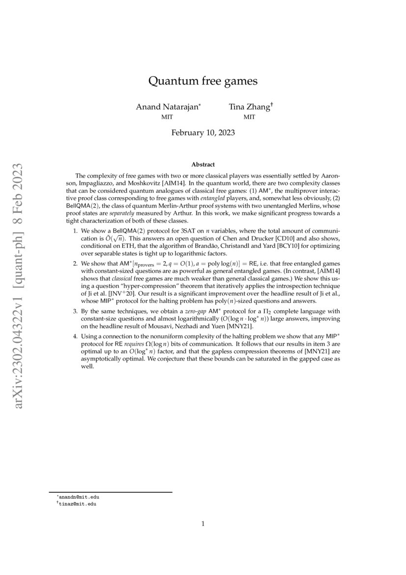 Quantum free games | DeepAI