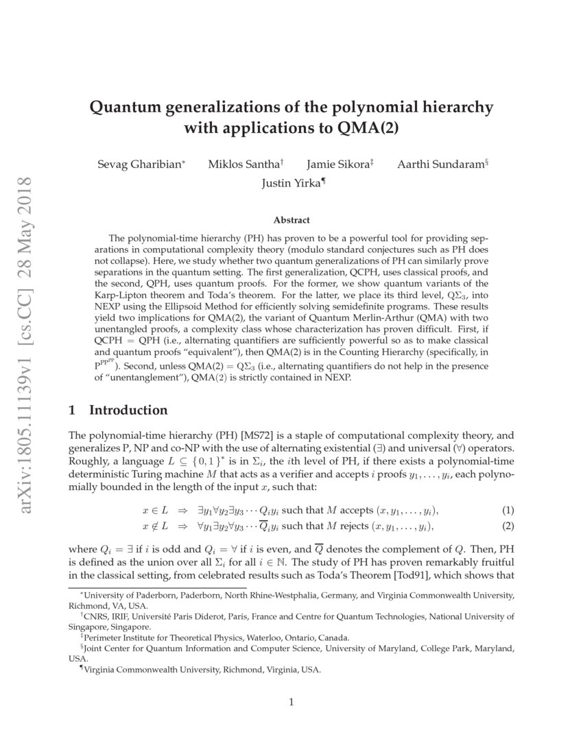 Quantum Generalizations Of The Polynomial Hierarchy With Applications