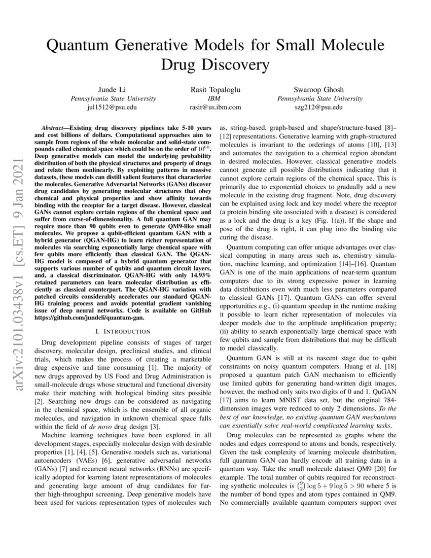 Quantum Generative Models For Small Molecule Drug Discovery Deepai 