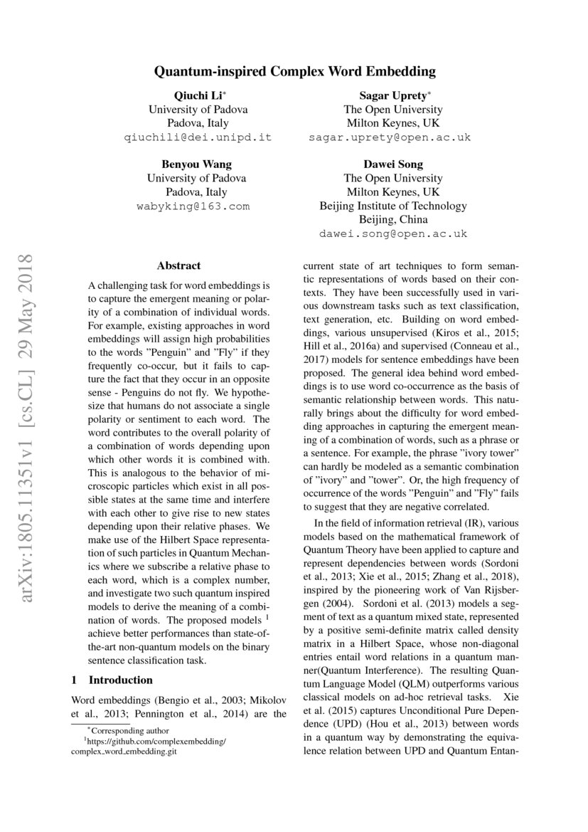 Quantum-inspired Complex Word Embedding | DeepAI