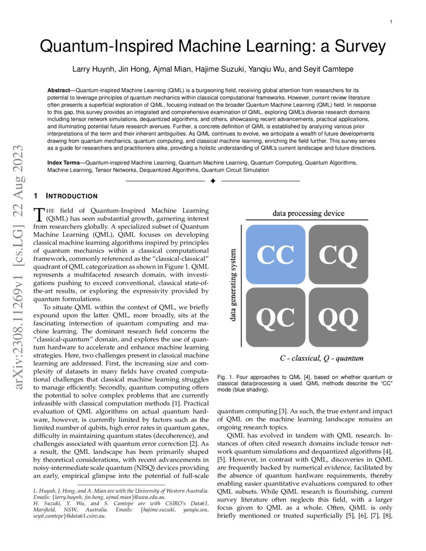 Quantum-Inspired Machine Learning: a Survey | DeepAI