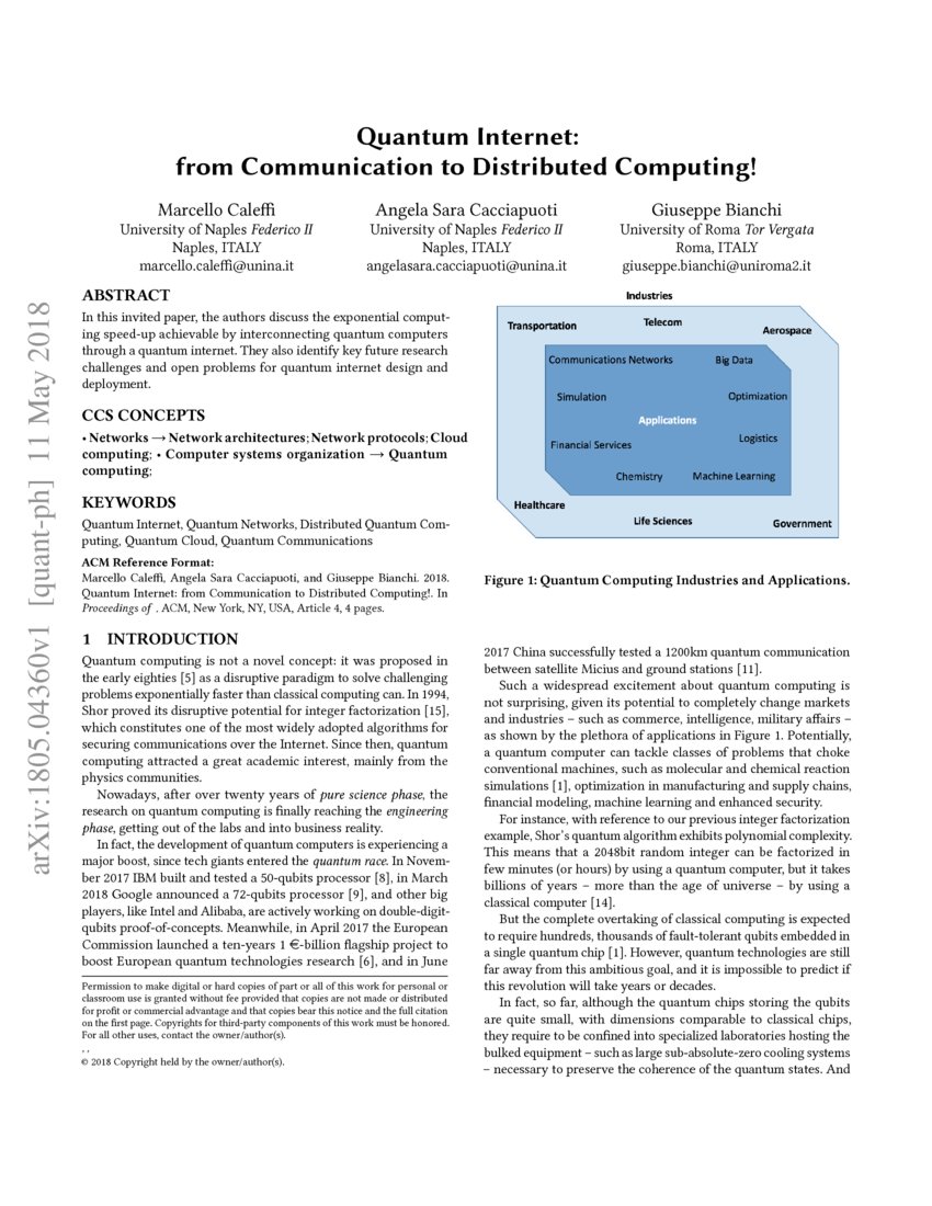 Quantum Internet: from Communication to Distributed Computing! | DeepAI Quantum Internet: from Communication to Distributed Computing! | DeepAI