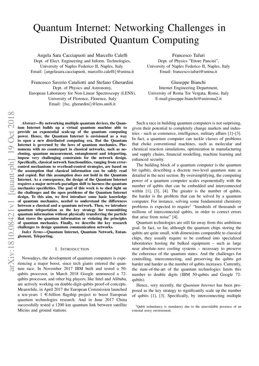 Quantum Internet: Networking Challenges in Distributed Quantum ... Quantum Internet: Networking Challenges in Distributed Quantum ...