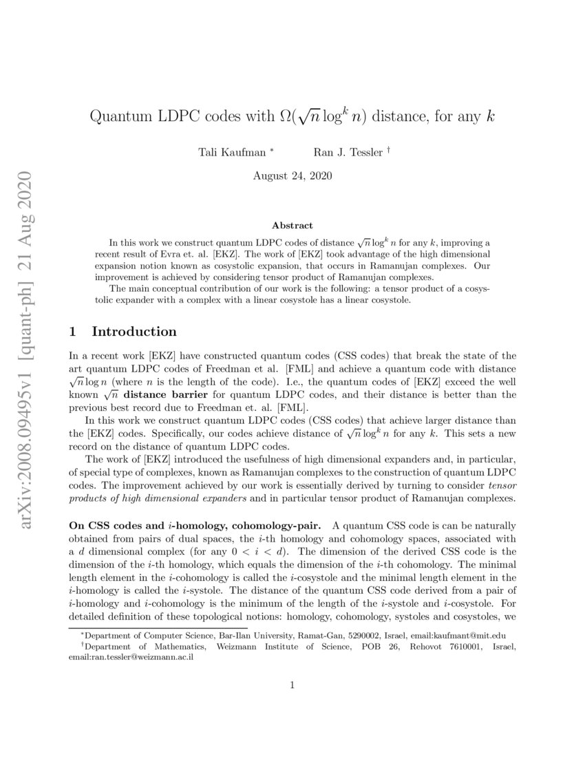 Quantum LDPC codes with Ω(√(n)log^kn) distance, for any k | DeepAI