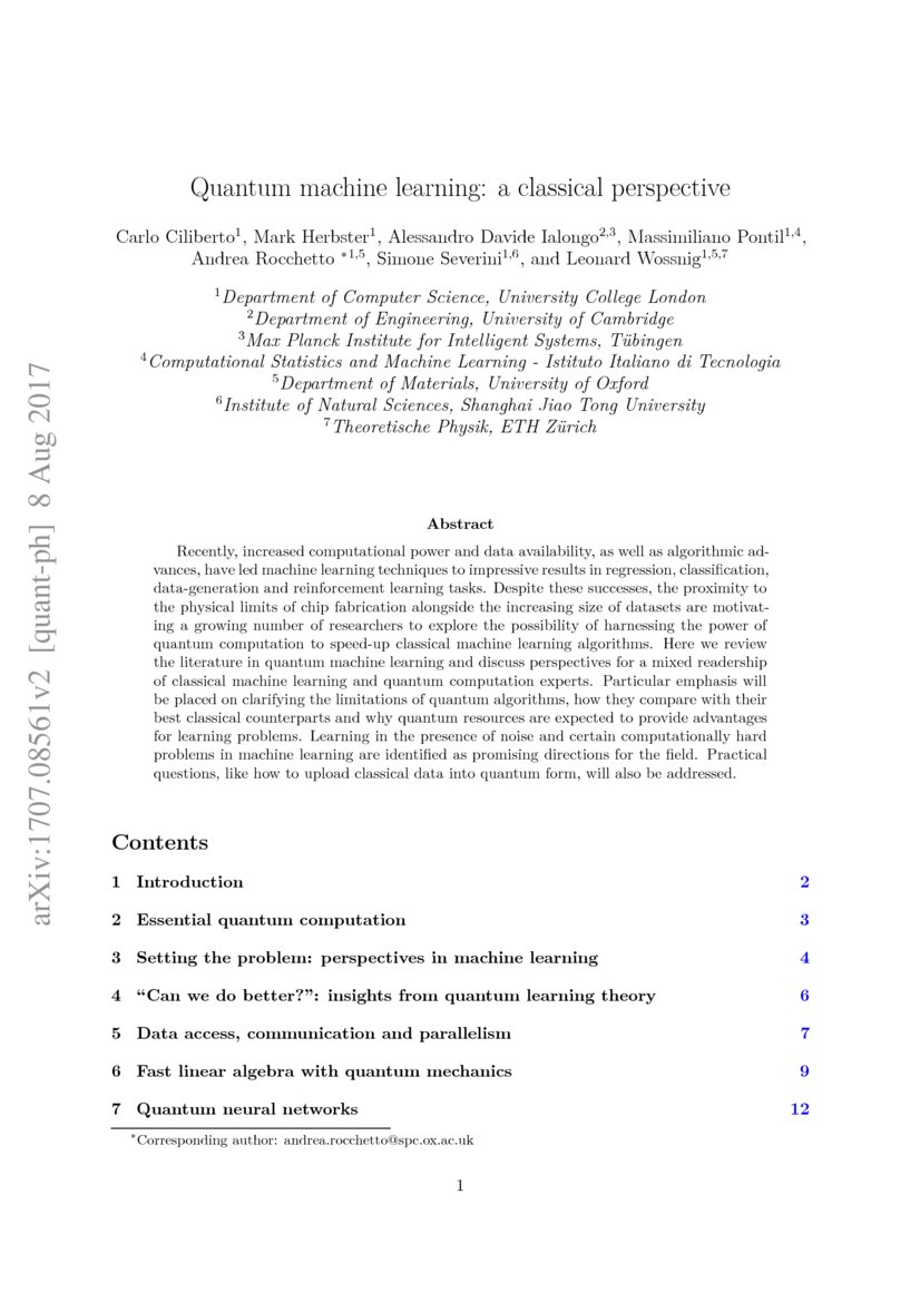Quantum machine learning: a classical perspective | DeepAI