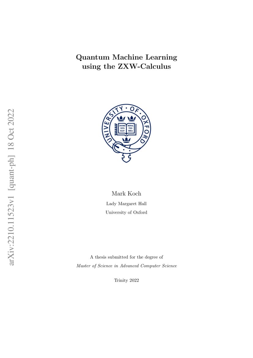 Quantum Machine Learning using the ZXW-Calculus | DeepAI