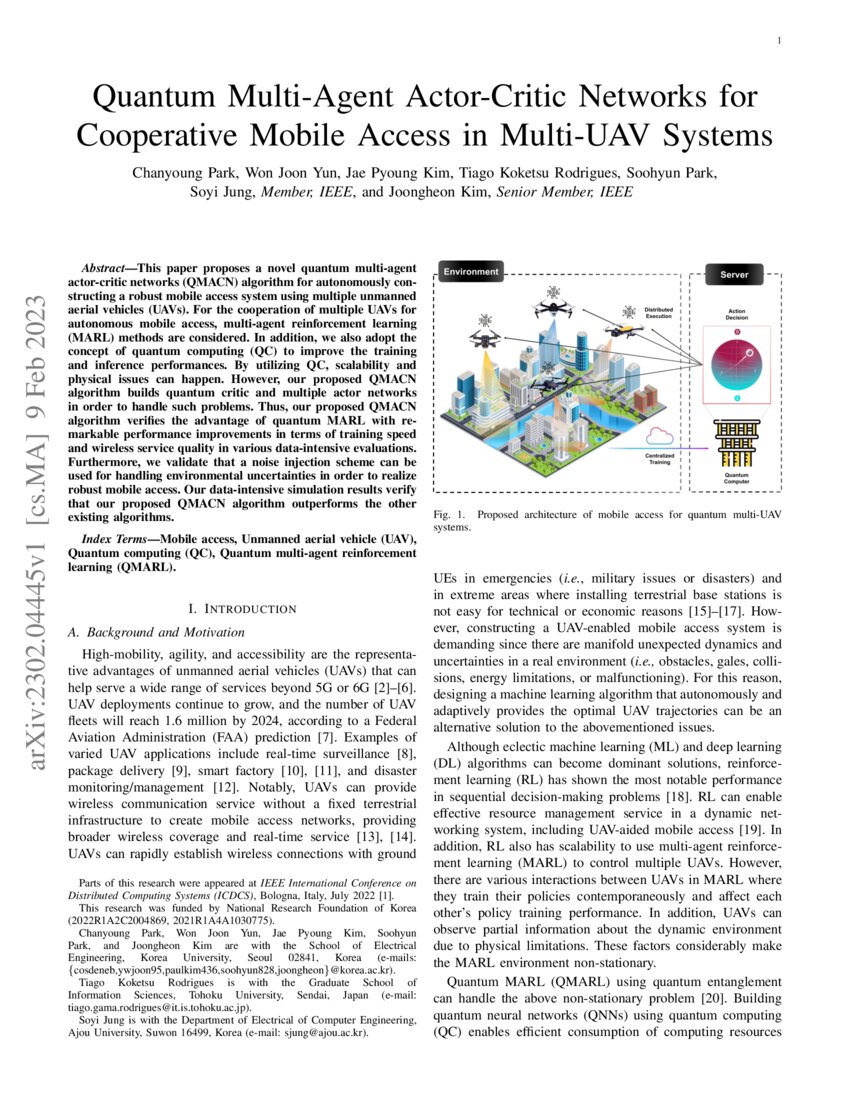 Quantum Multi Agent Actor Critic Networks For Cooperative Mobile Access In Multi Uav Systems