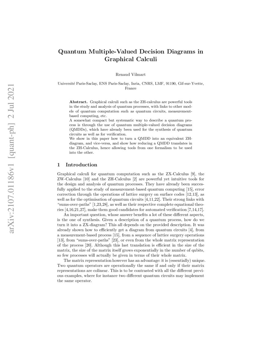 Quantum Multiple-Valued Decision Diagrams in Graphical Calculi | DeepAI
