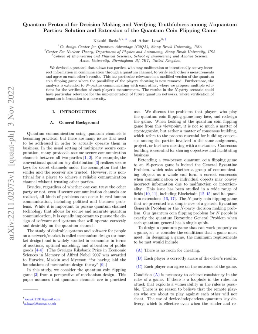 Quantum Protocol for Decision Making and Verifying Truthfulness among N-quantum Parties ...