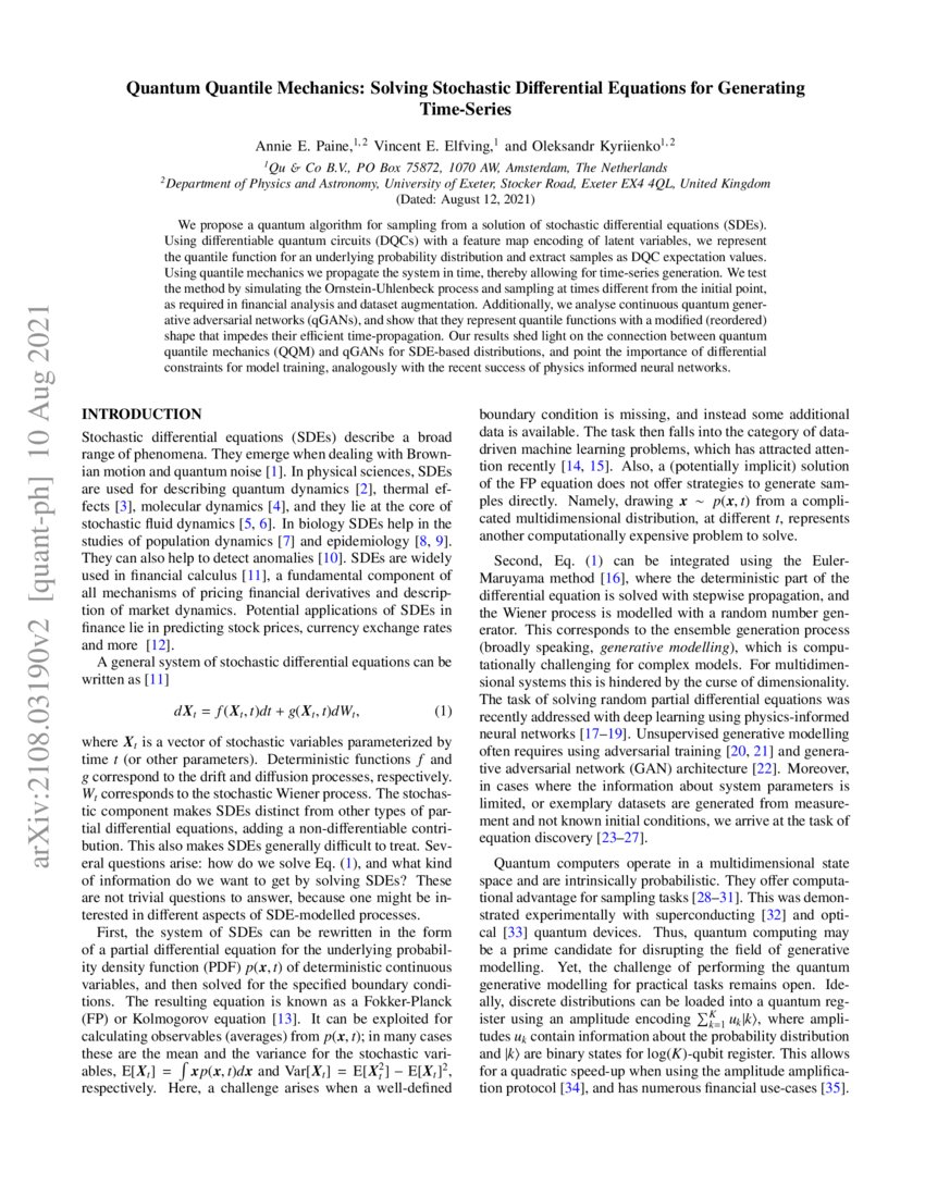 Quantum Quantile Mechanics: Solving Stochastic Differential Equations ...