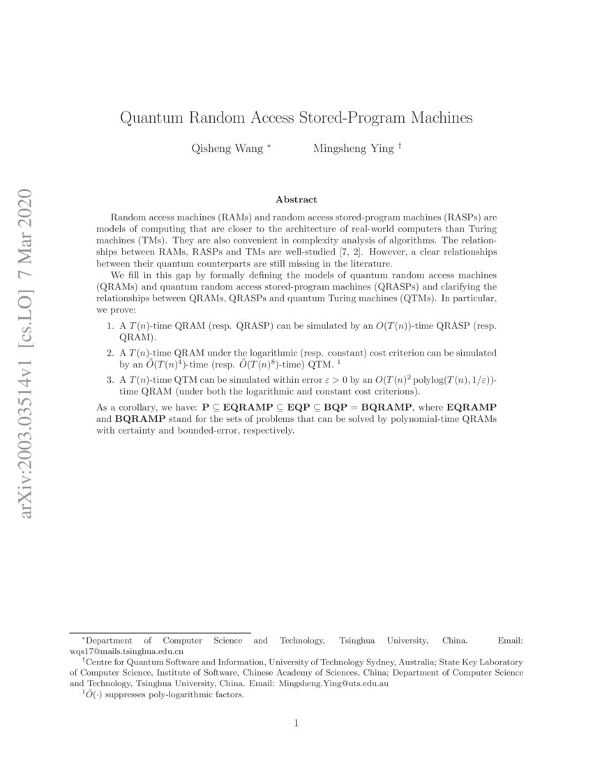 Quantum Random Access Stored-Program Machines | DeepAI