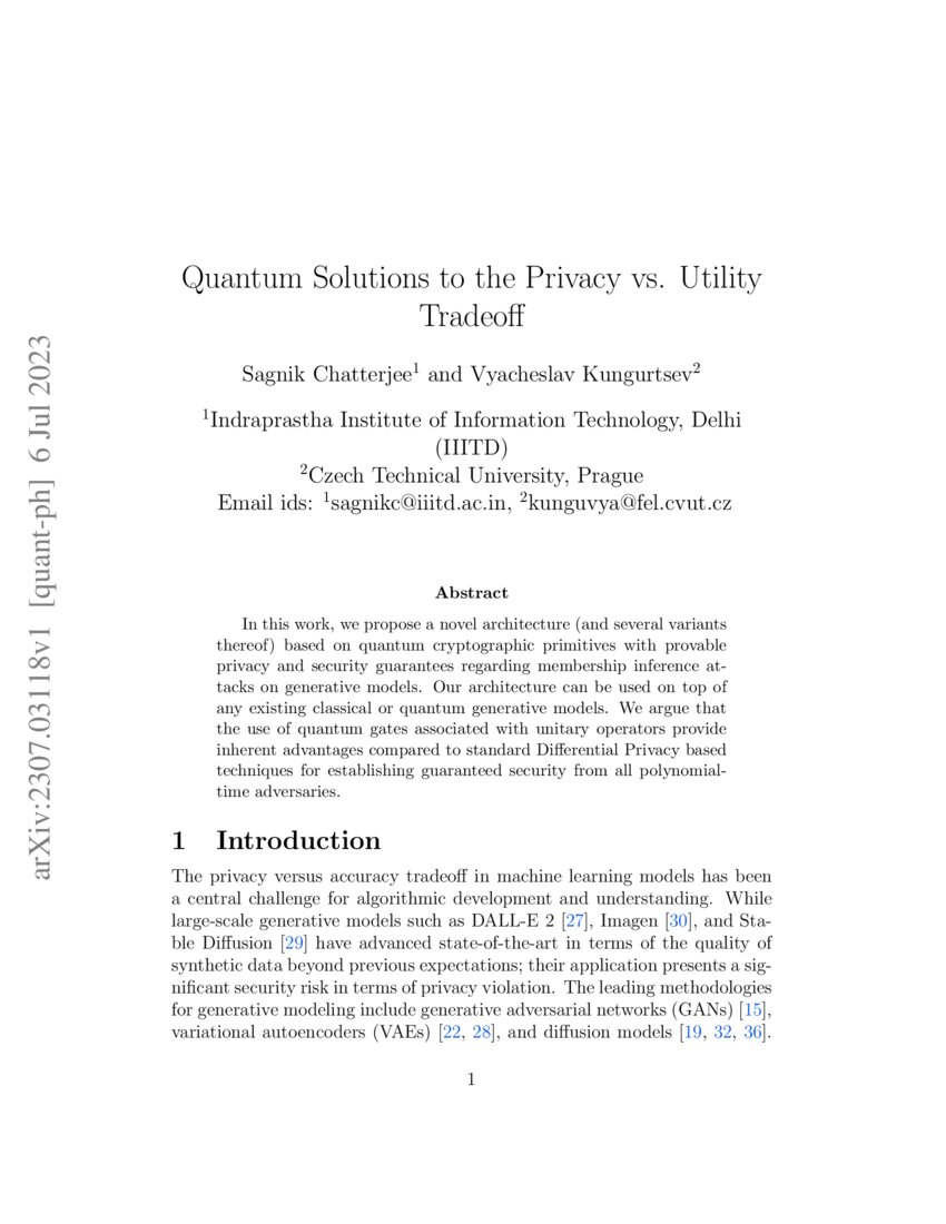 Quantum Solutions To The Privacy Vs Utility Tradeoff Deepai