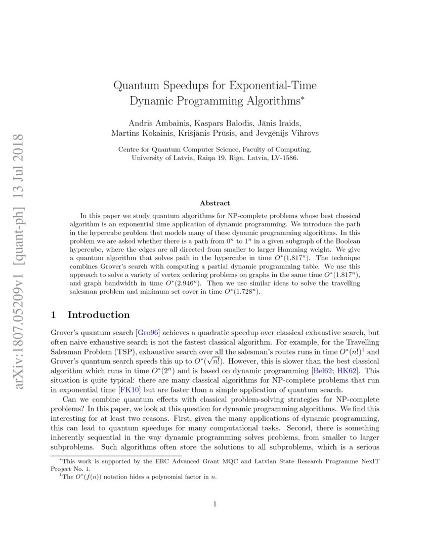 Quantum Speedups for Exponential-Time Dynamic Programming Algorithms ... Quantum Speedups for Exponential-Time Dynamic Programming Algorithms ...