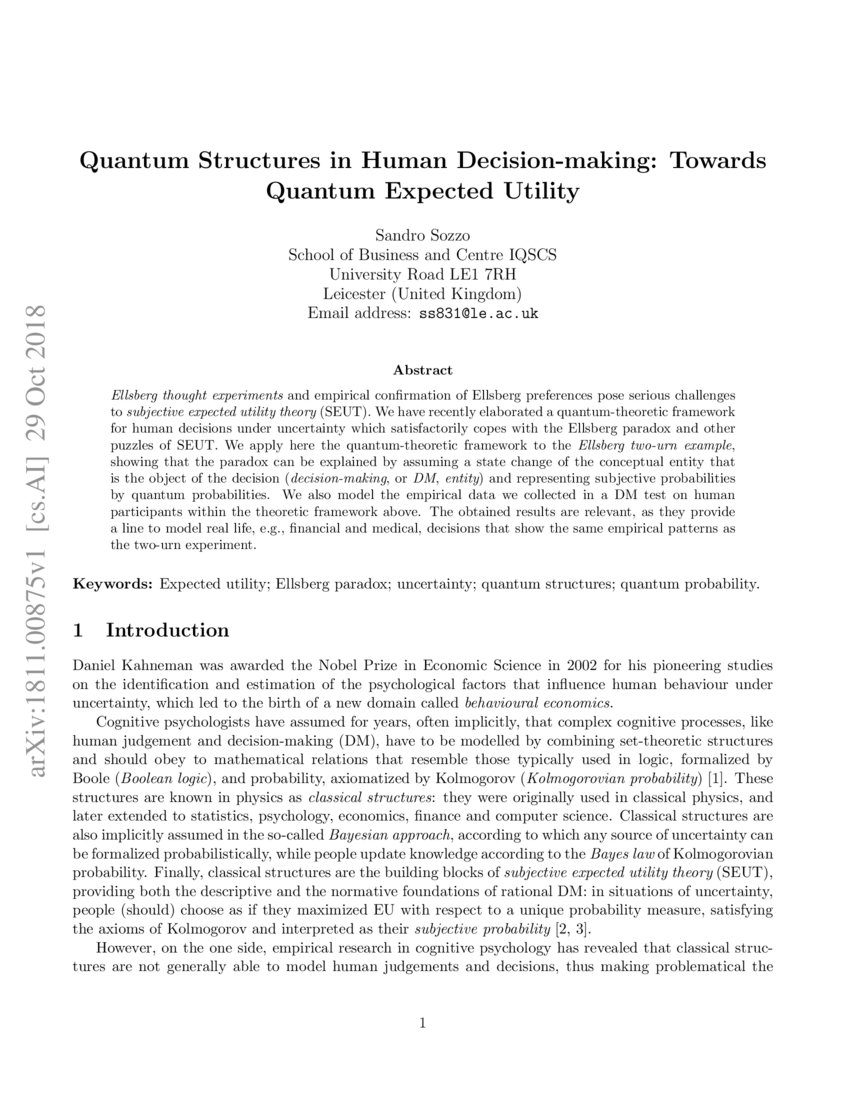 Quantum Structures in Human Decision-making: Towards Quantum Expected Utility | DeepAI