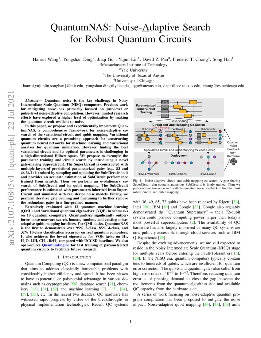QuantumNAS: Noise-Adaptive Search for Robust Quantum Circuits | DeepAI