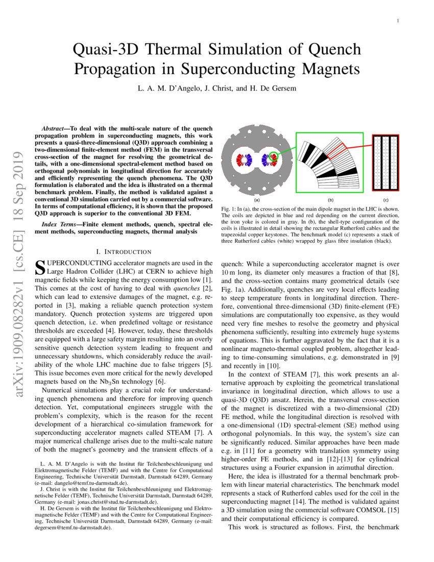 Quasi-3D Thermal Simulation of Quench Propagation in Superconducting Magnets | DeepAI
