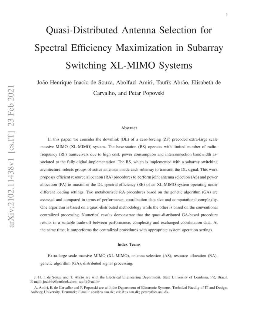 Quasi Distributed Antenna Selection For Spectral Efficiency Maximization In Subarray Switching