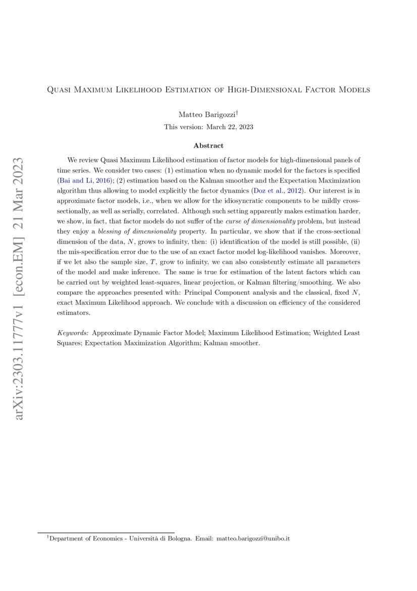 Quasi Maximum Likelihood Estimation Of High Dimensional Factor Models A Critical Review Deepai
