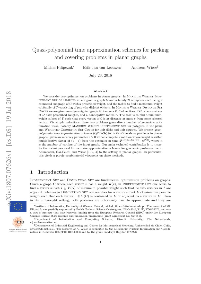 Quasi Polynomial Time Approximation Schemes For Packing And Covering Problems In Planar Graphs 