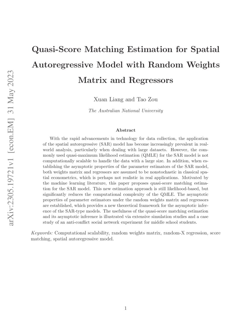 Quasi Score Matching Estimation For Spatial Autoregressive Model With Random Weights Matrix And