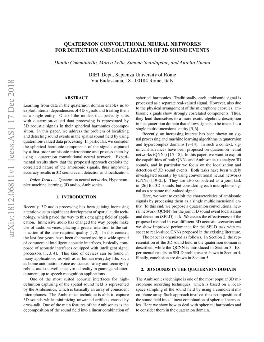 Quaternion Convolutional Neural Networks For Detection And Localization