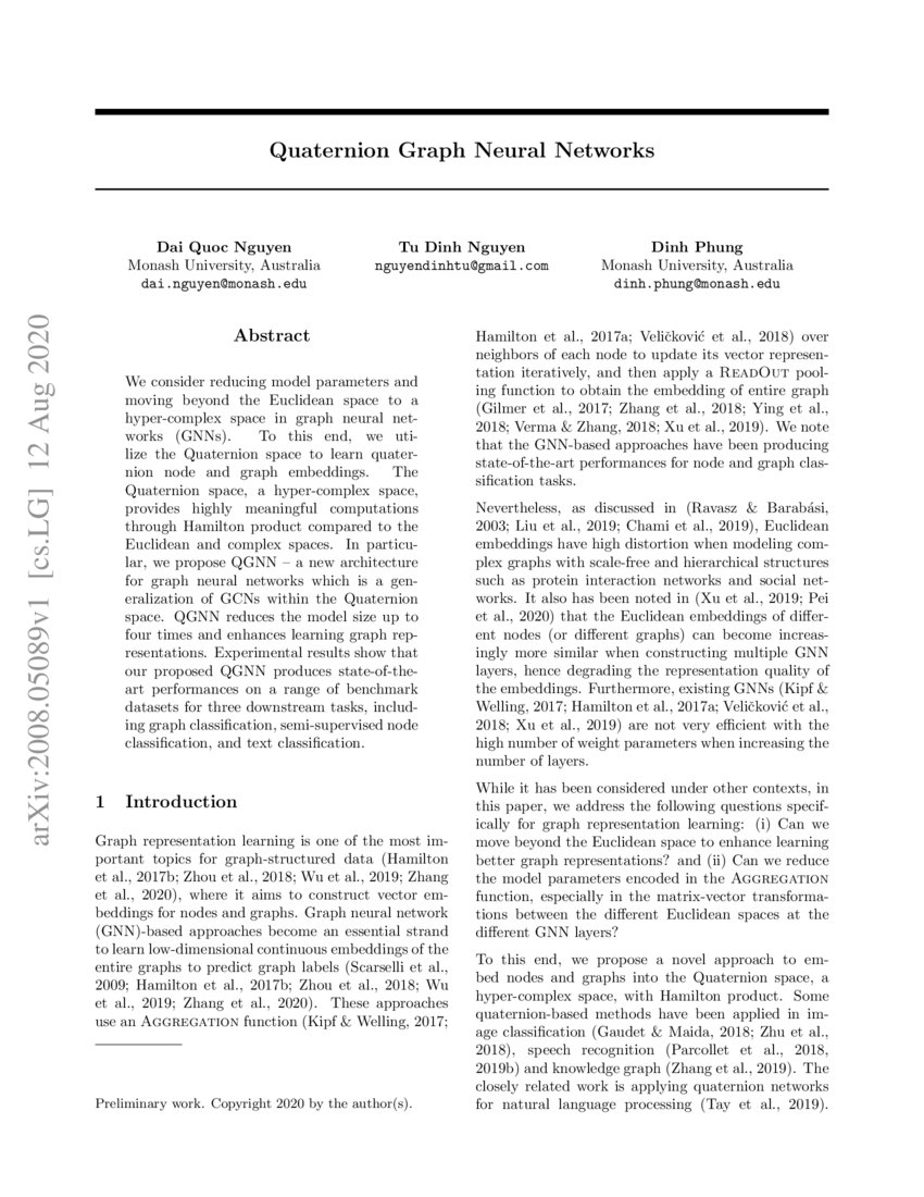 Quaternion Graph Neural Networks | DeepAI