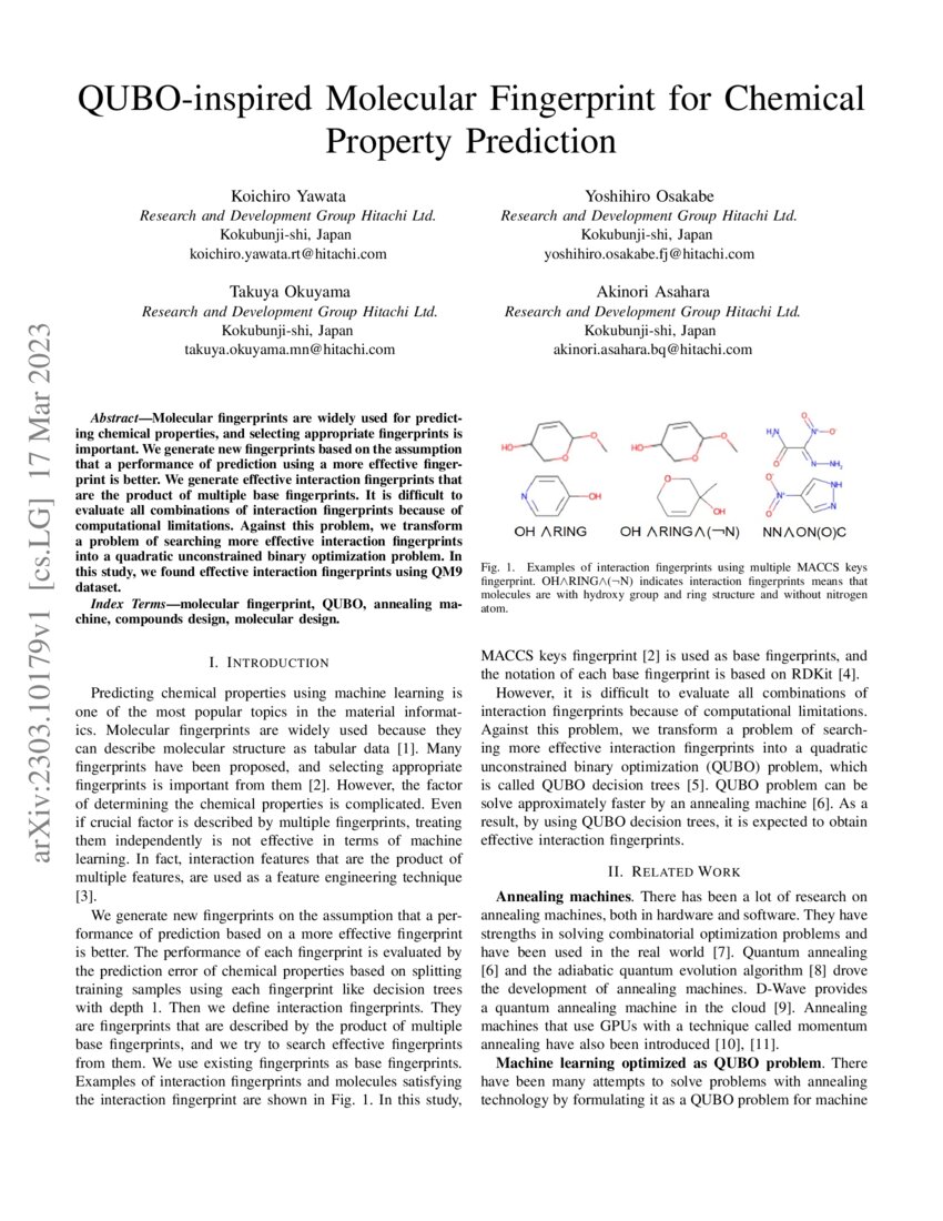 QUBO-inspired Molecular Fingerprint for Chemical Property Prediction | DeepAI