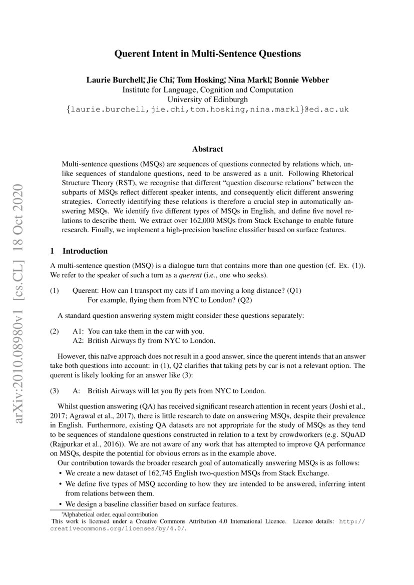 Querent Intent in Multi-Sentence Questions | DeepAI