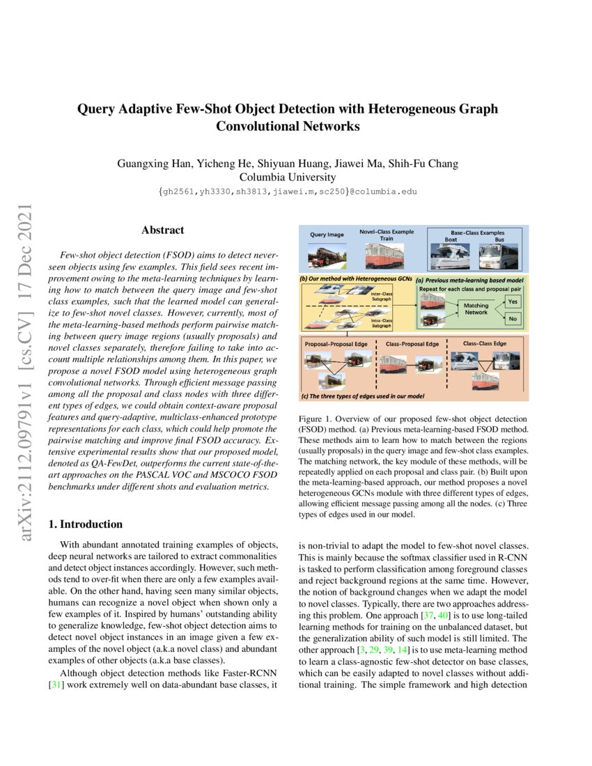 Query Adaptive Few Shot Object Detection With Heterogeneous Graph Convolutional Networks Deepai