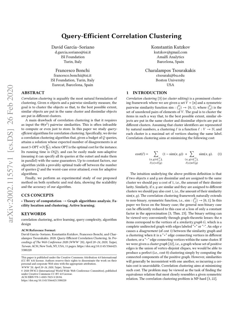 Query Efficient Correlation Clustering Deepai
