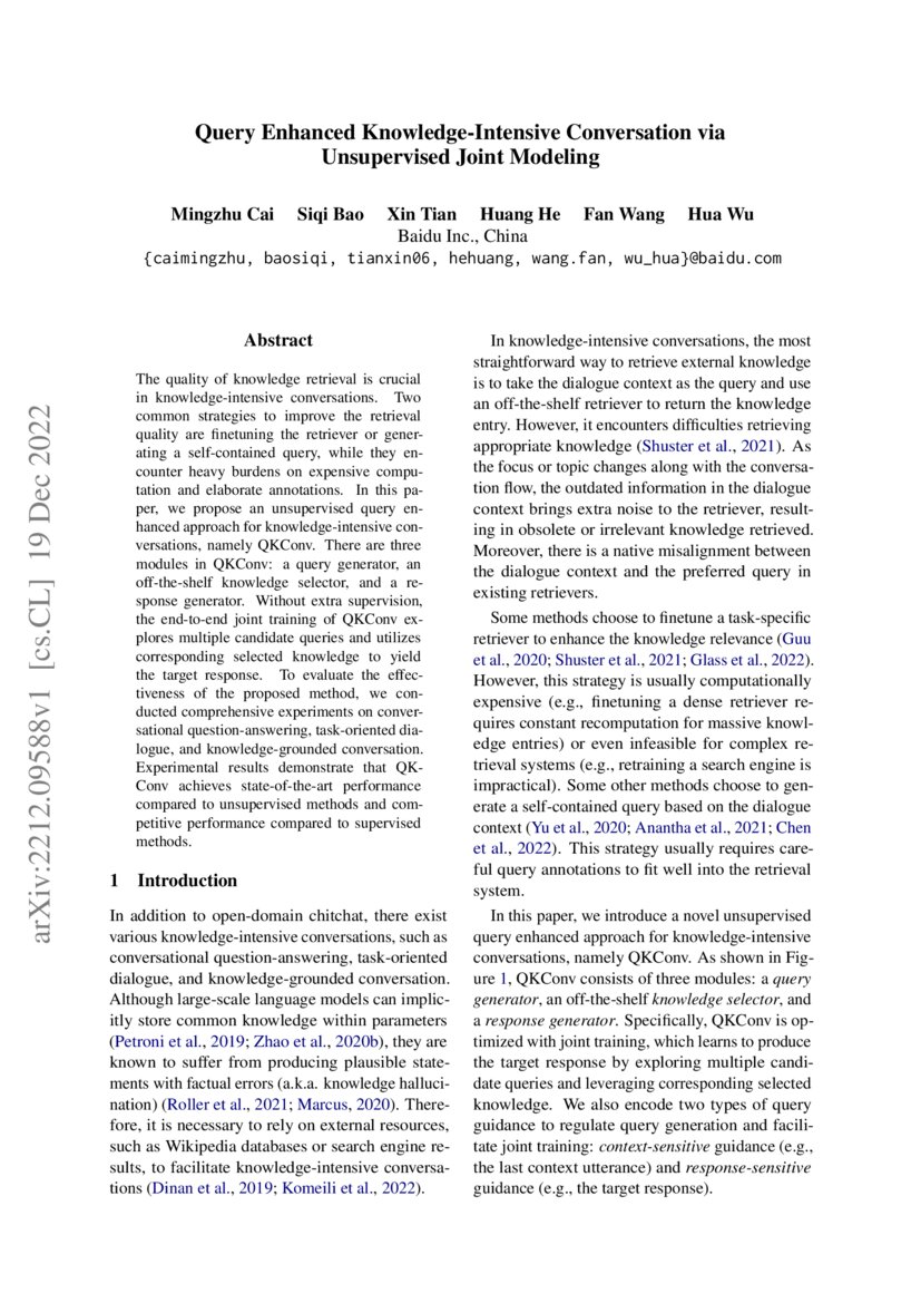 Query Enhanced Knowledge Intensive Conversation Via Unsupervised Joint Modeling Deepai 9591