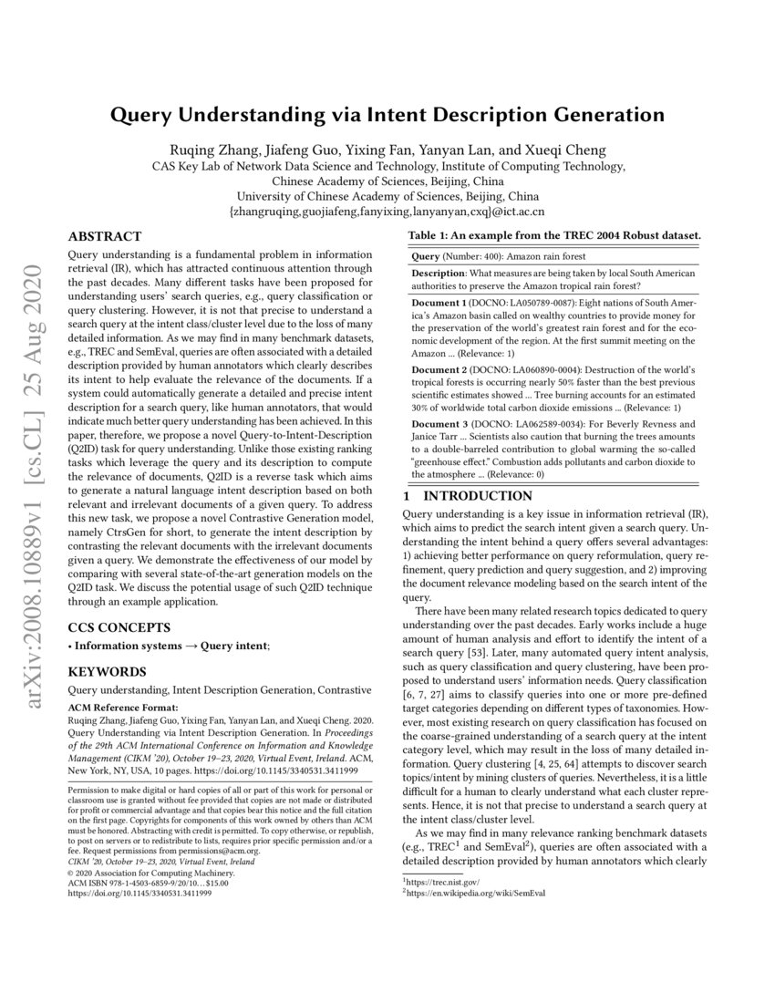 Query Understanding via Intent Description Generation | DeepAI