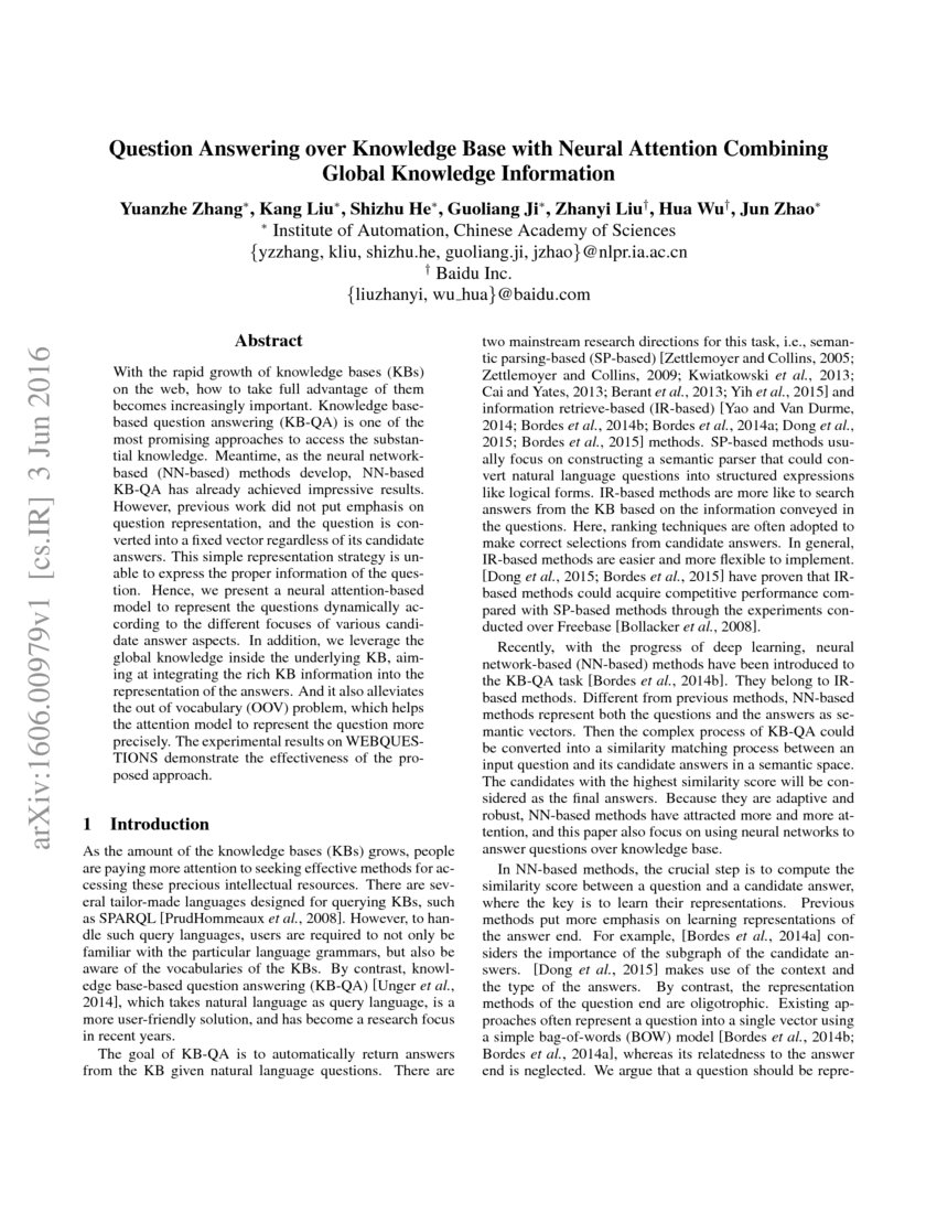Question Answering over Knowledge Base with Neural Attention Combining ...