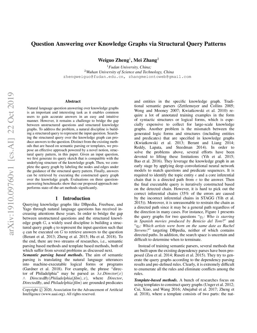 Question Answering over Knowledge Graphs via Structural Query Patterns ...