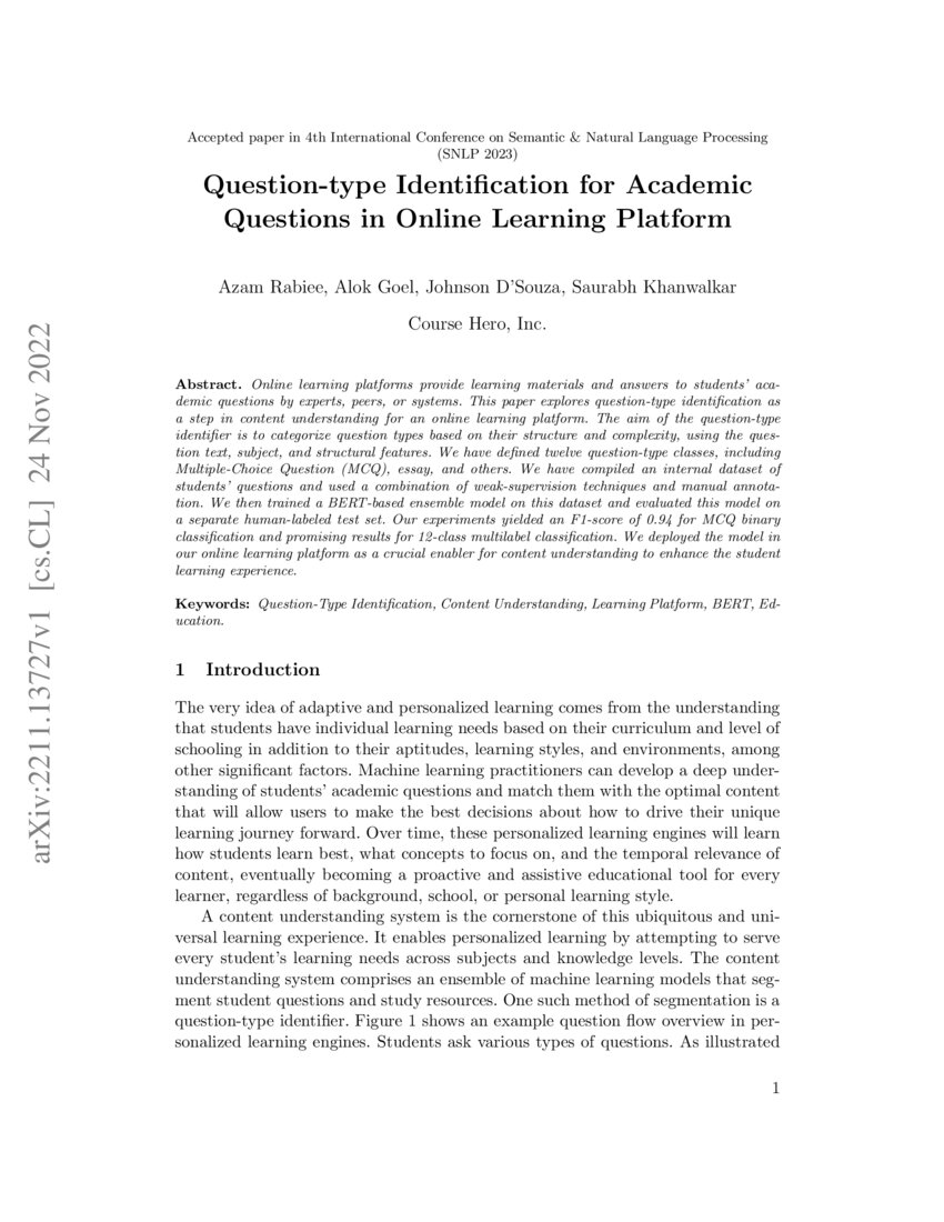 Question-type Identification for Academic Questions in Online Learning ...